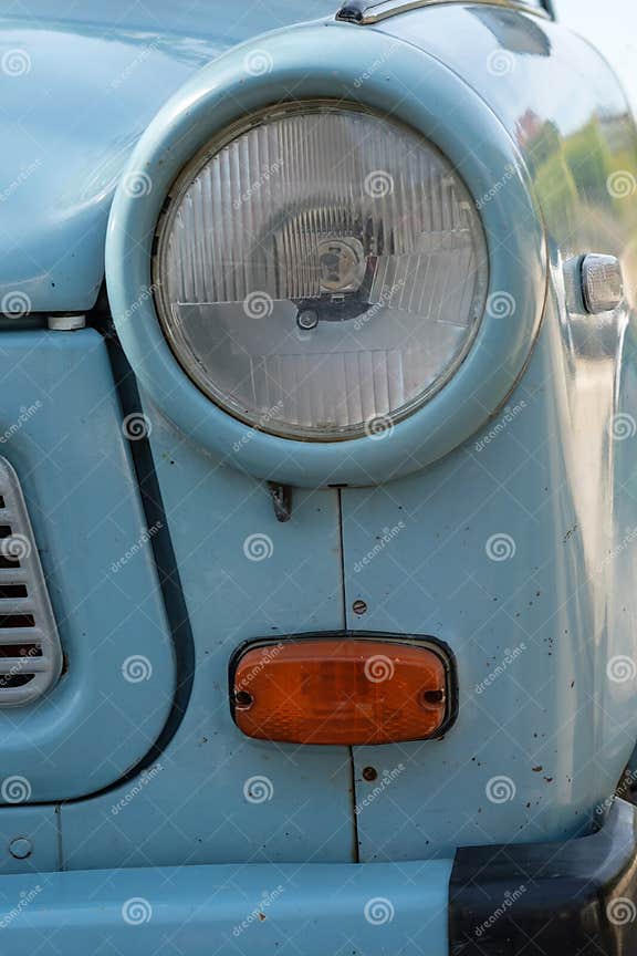 Blue trabant car headlight stock photo. Image of antique - 136425500