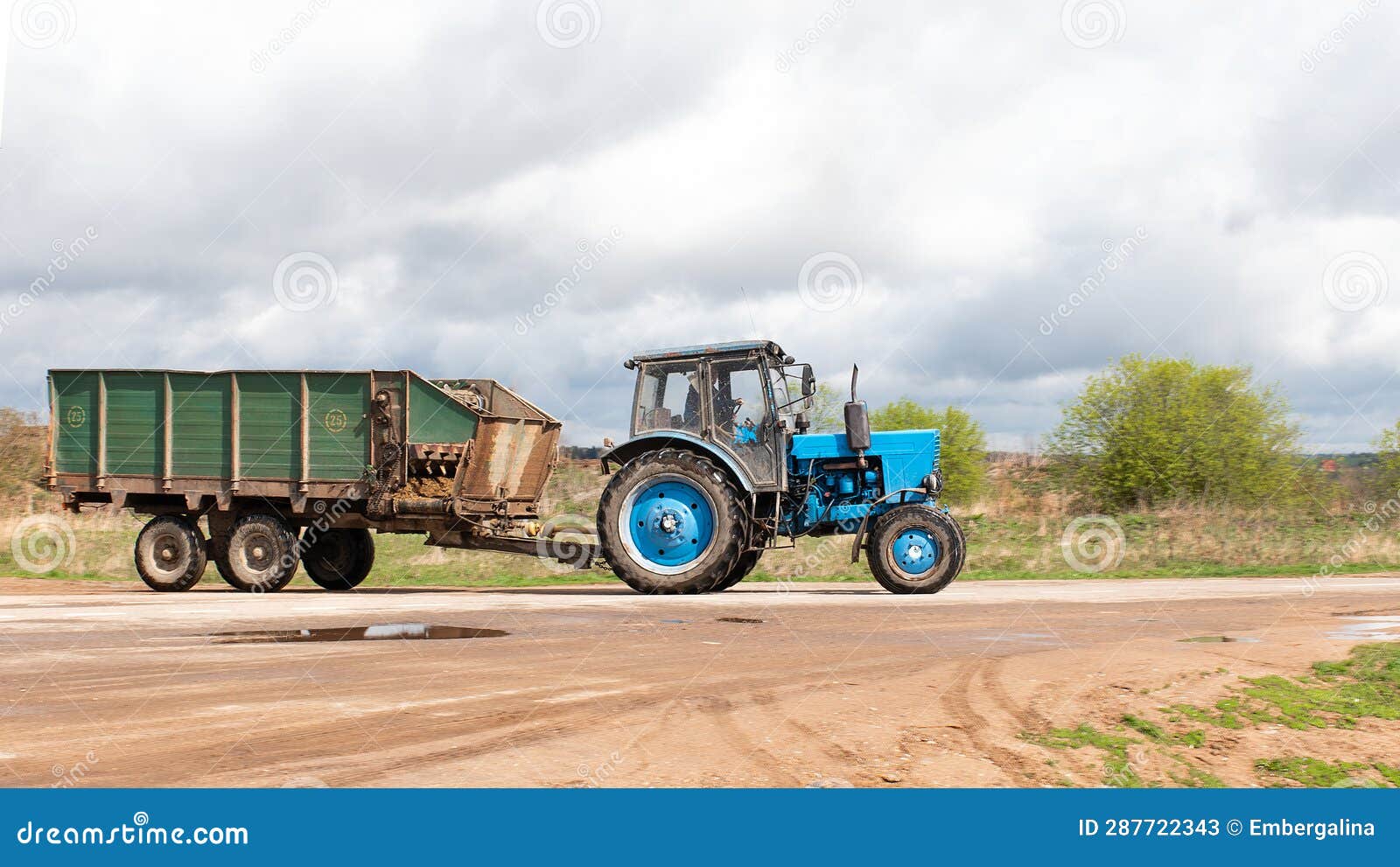 Tractor with Trailer on the Road Stock Image - Image of equipment, farm ...