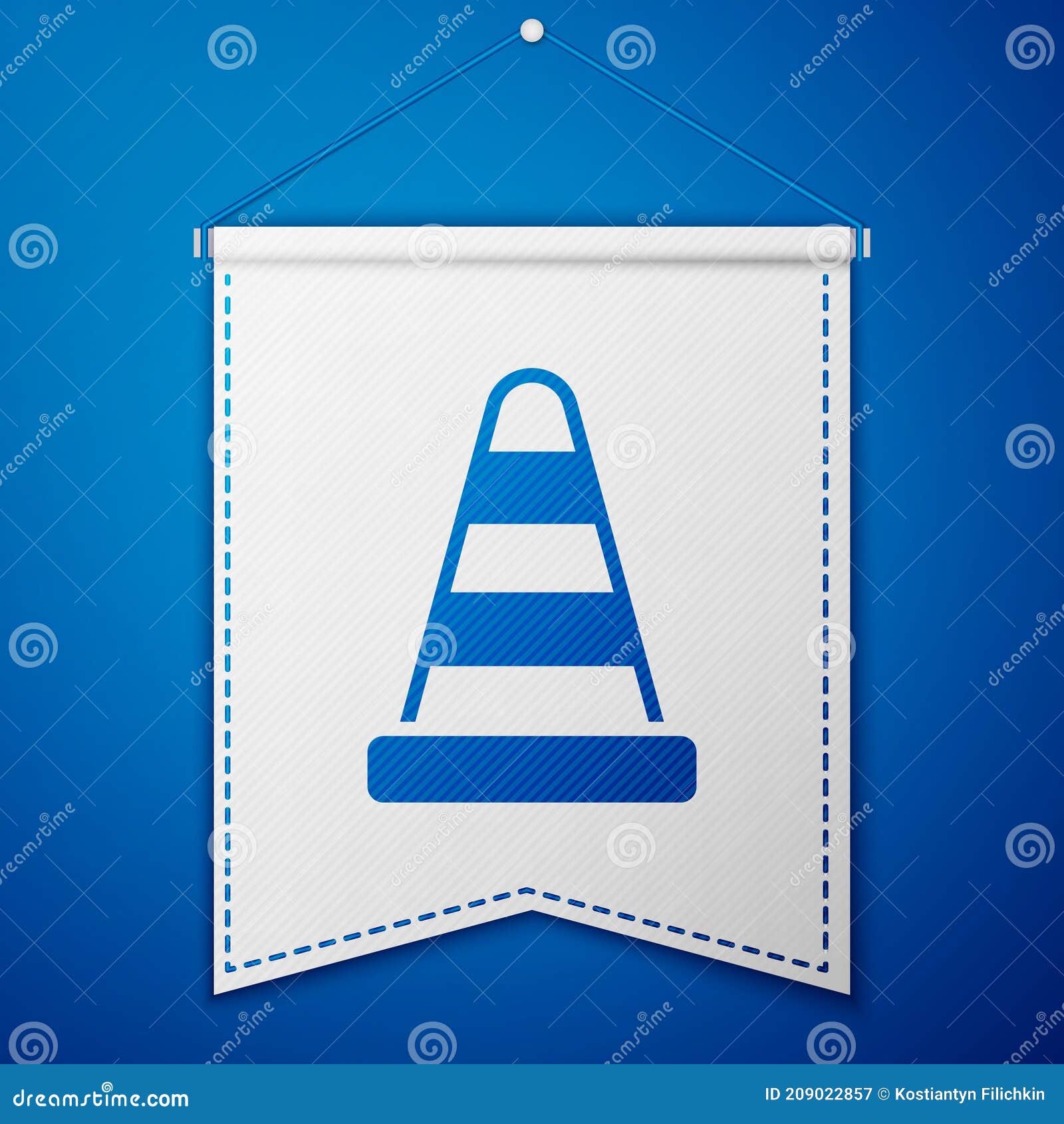 Blue Traffic Cone Icon Isolated on Blue Background. White Pennant ...