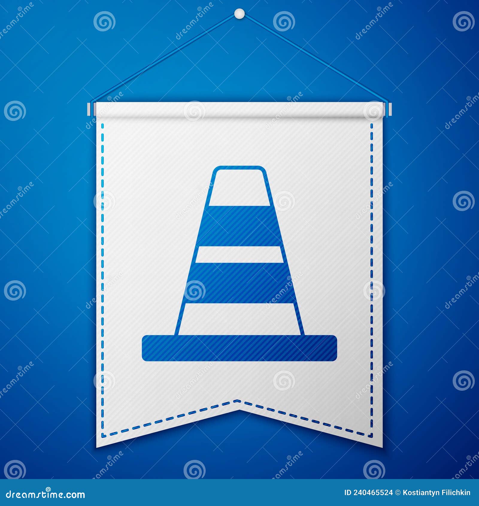 Blue Traffic Cone Icon Isolated on Blue Background. White Pennant ...