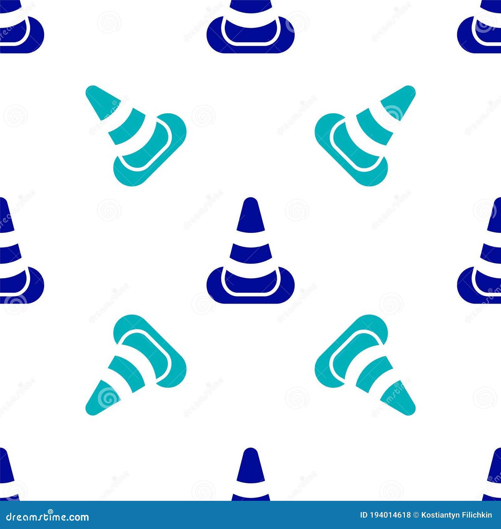 Blue Traffic Cone Icon Isolated Seamless Pattern on White Background ...