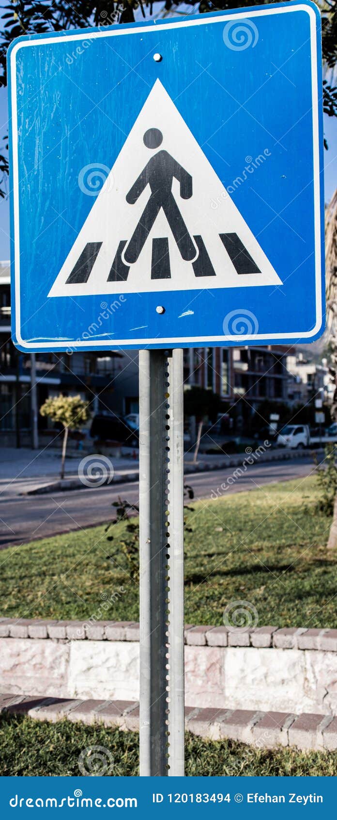Blue Traffic Sign - Pedestrian Walkway Stock Photo - Image of ...