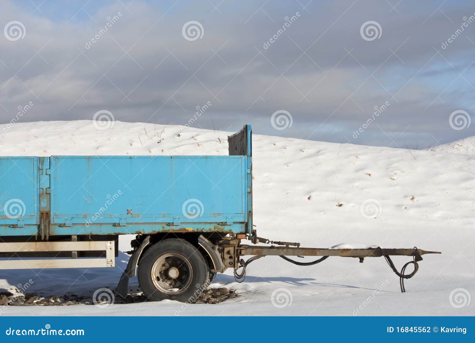 A Blue Trailer Truck Is Being Repaired At A Service Station. Royalty ...