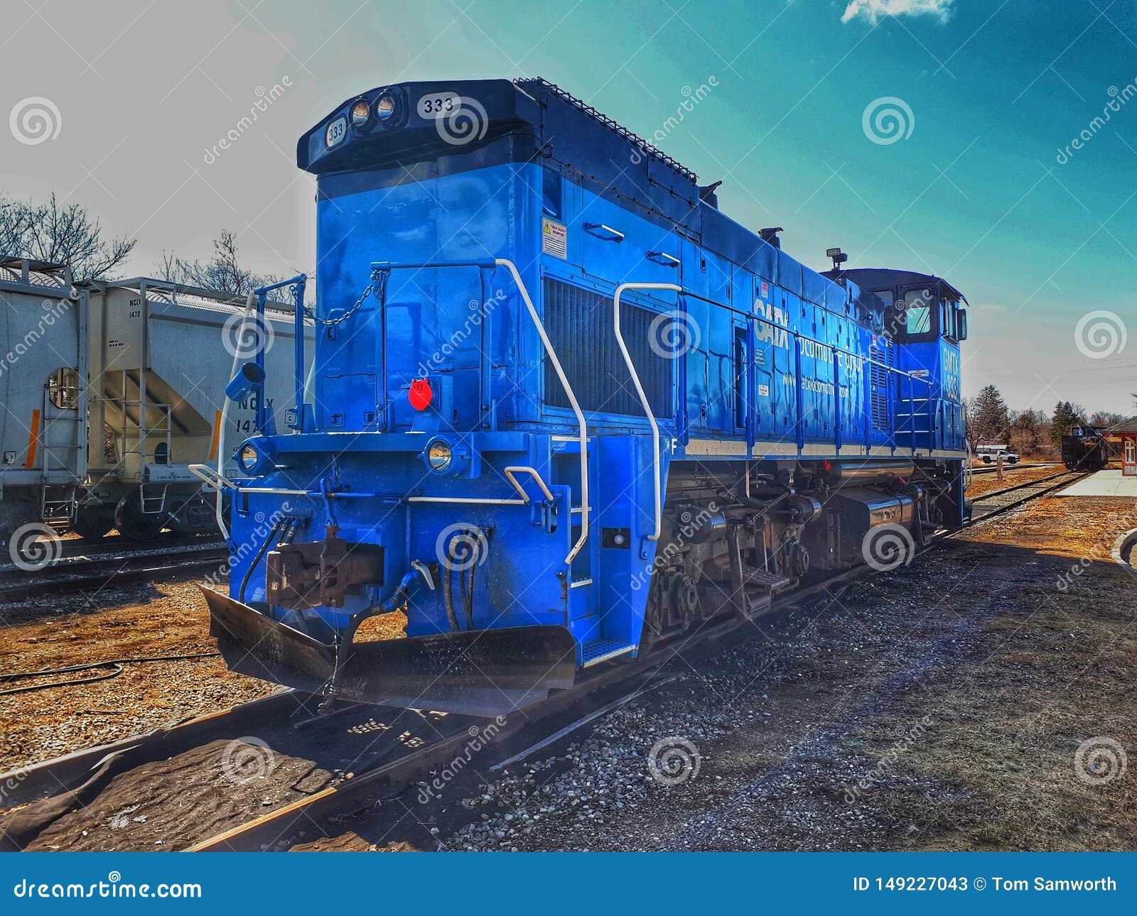 Blue Train Engine on the Tracks in Orangeville, Ontario Editorial Stock ...
