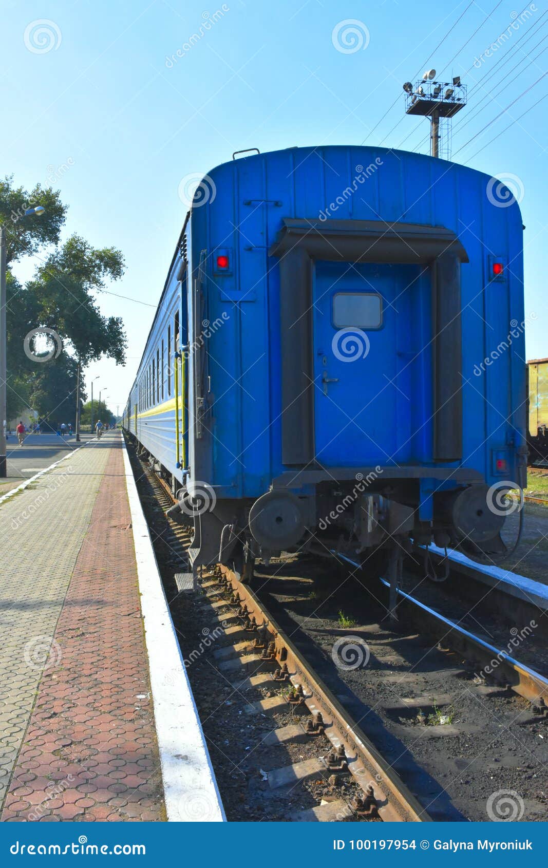 Blue Train Wagon Which Stands Stock Photo - Image of platform, cars ...