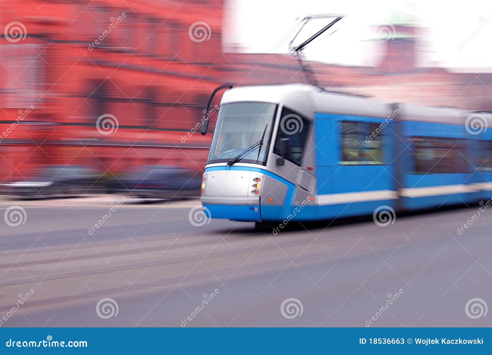 Blue tram stock image. Image of municipal, panning, collective - 18536663