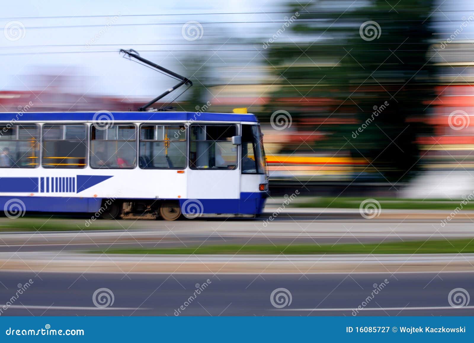 Blue tram rider fast stock image. Image of rushing, transportation ...