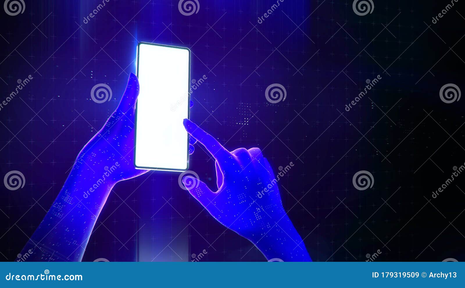 Blue Translucent Virtual Hands Using a Smartphone with a Blank Luminous ...