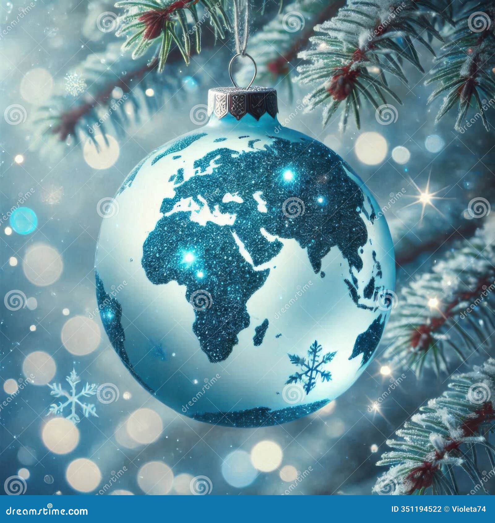 Blue Transparency Glass Christmas Bauble with World Map Pattern Blue ...