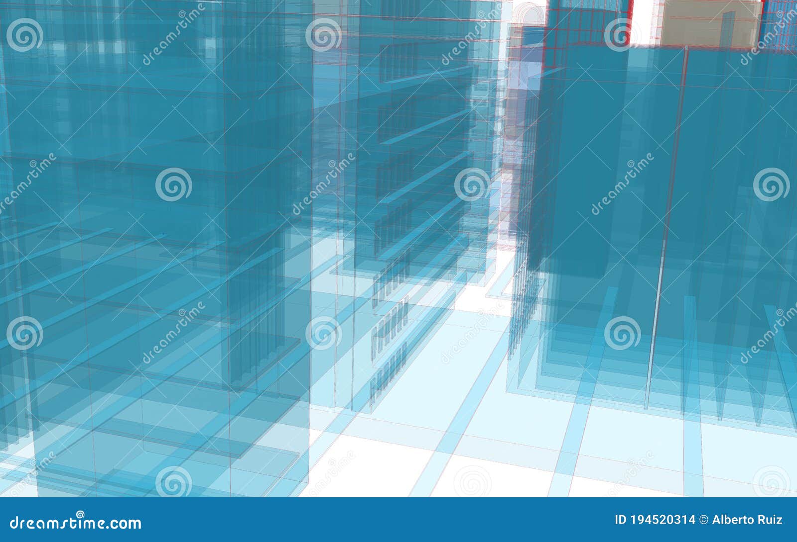 Blue Transparent and Architectural City in Perspective Over White Stock ...