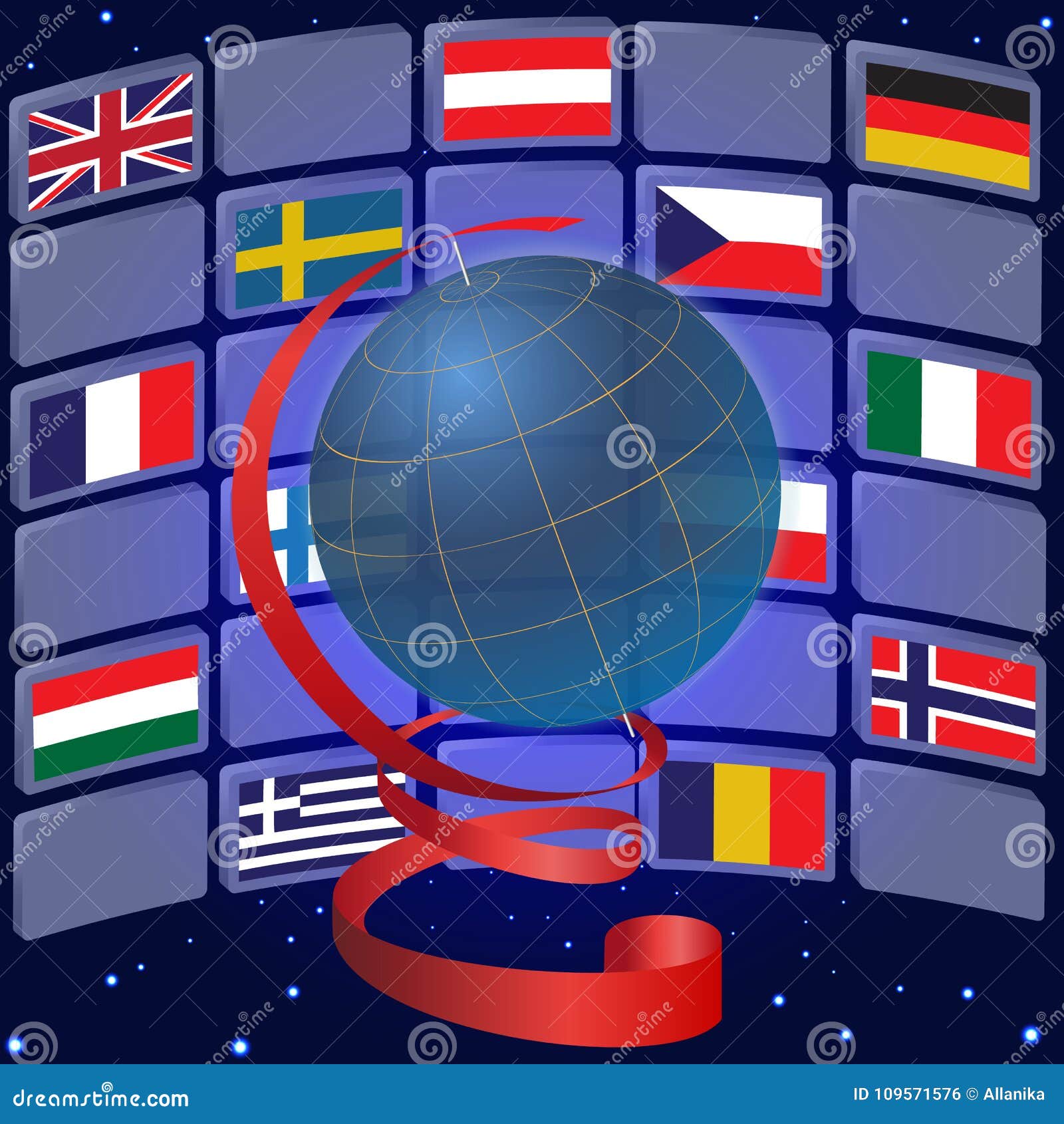Globe and Flags of Some European Countries Stock Vector - Illustration ...