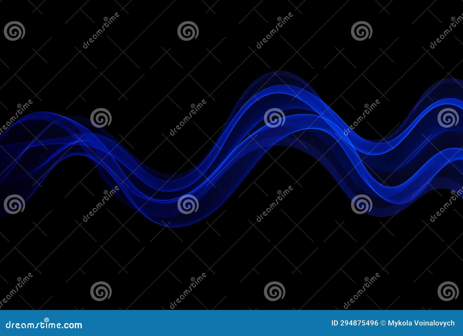 Blue Transparent Horizontal Wave on a Black Background, Abstract ...