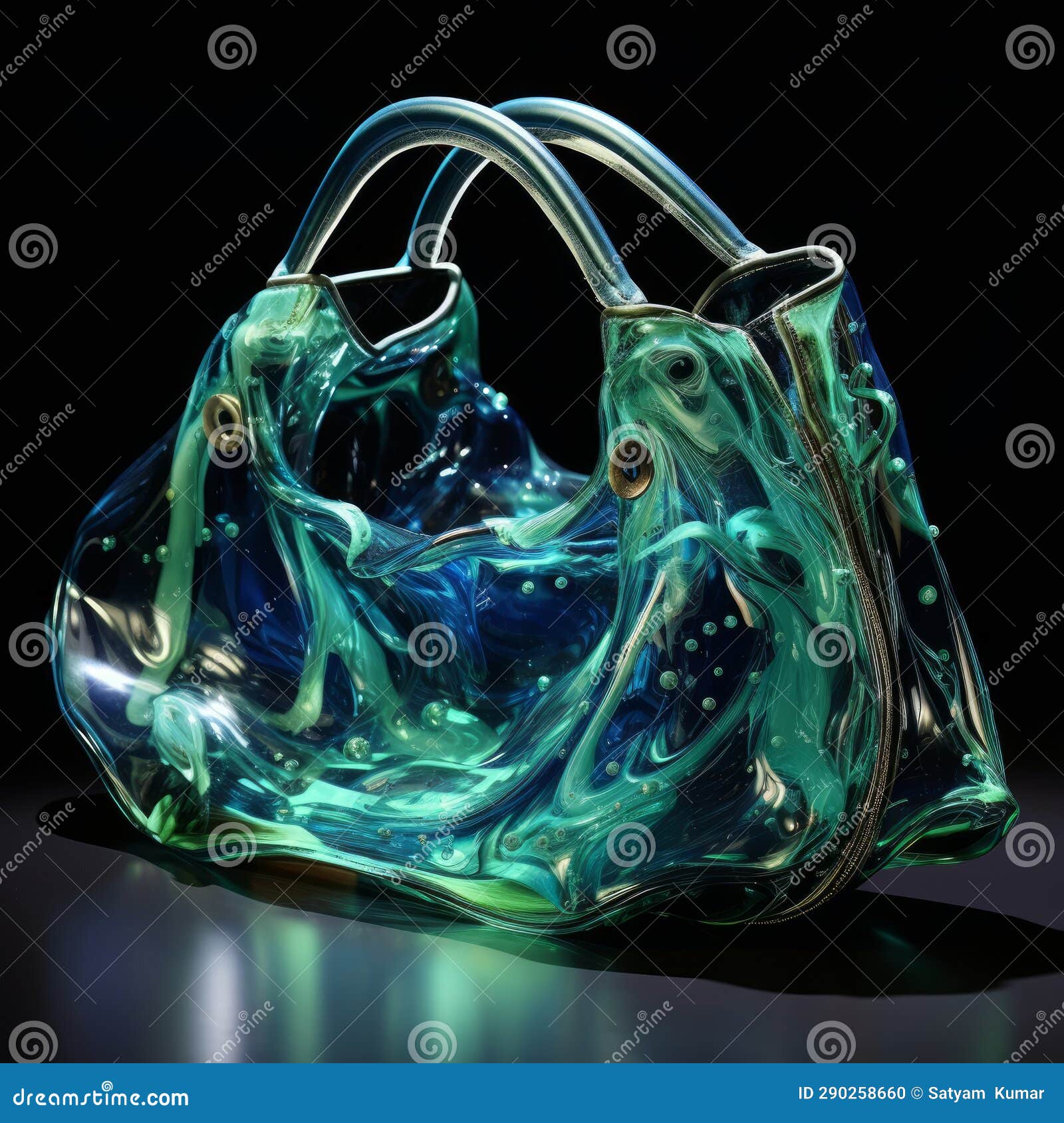 A Blue Transparent Purse of Unique Design on Black Background ...