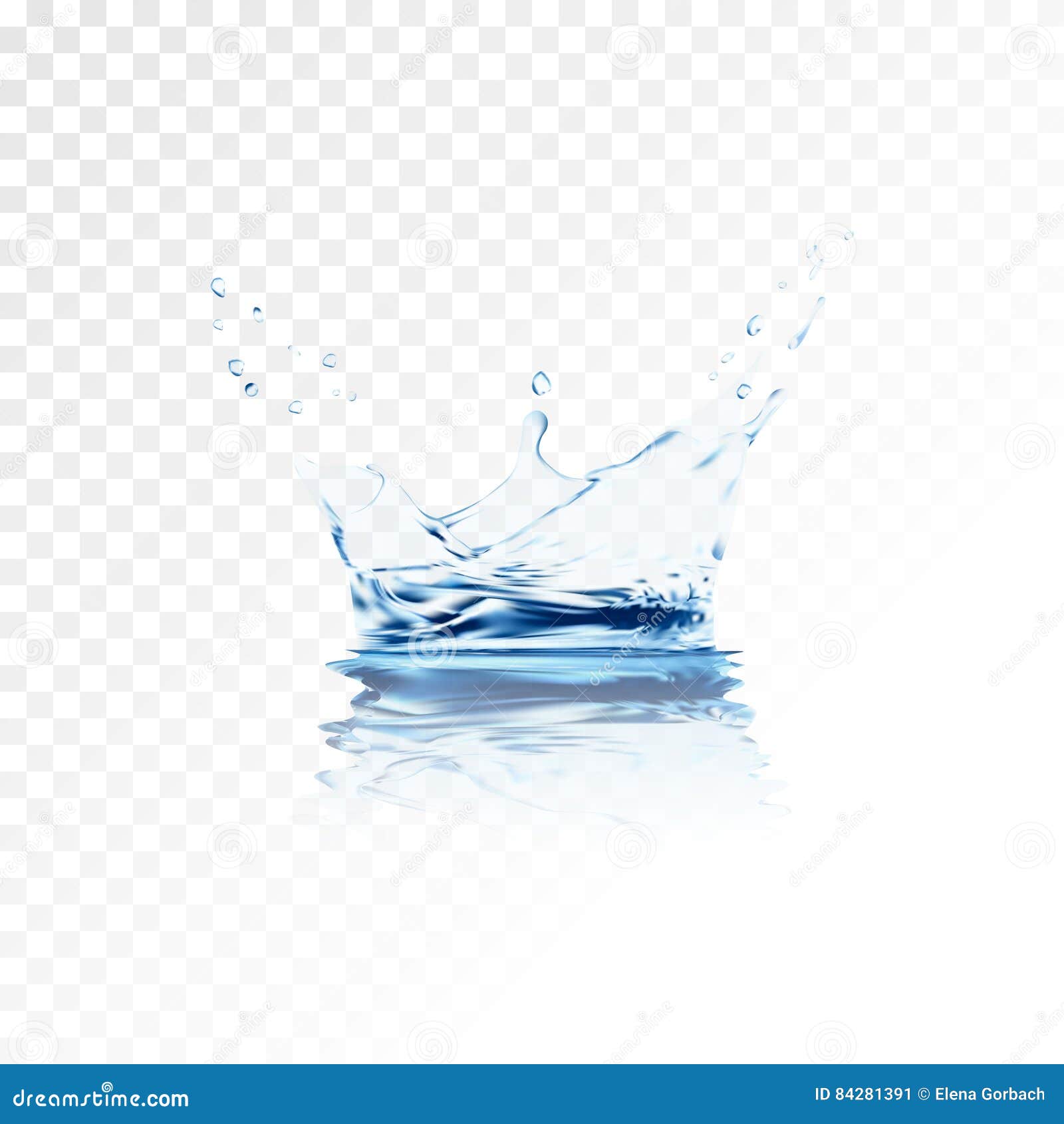 Blue Transparent Water Vector Splash Crown with Ripple Reflection ...
