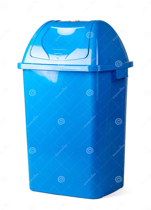 A Blue Trash Bin Isolated on White Stock Photo - Image of plastic ...