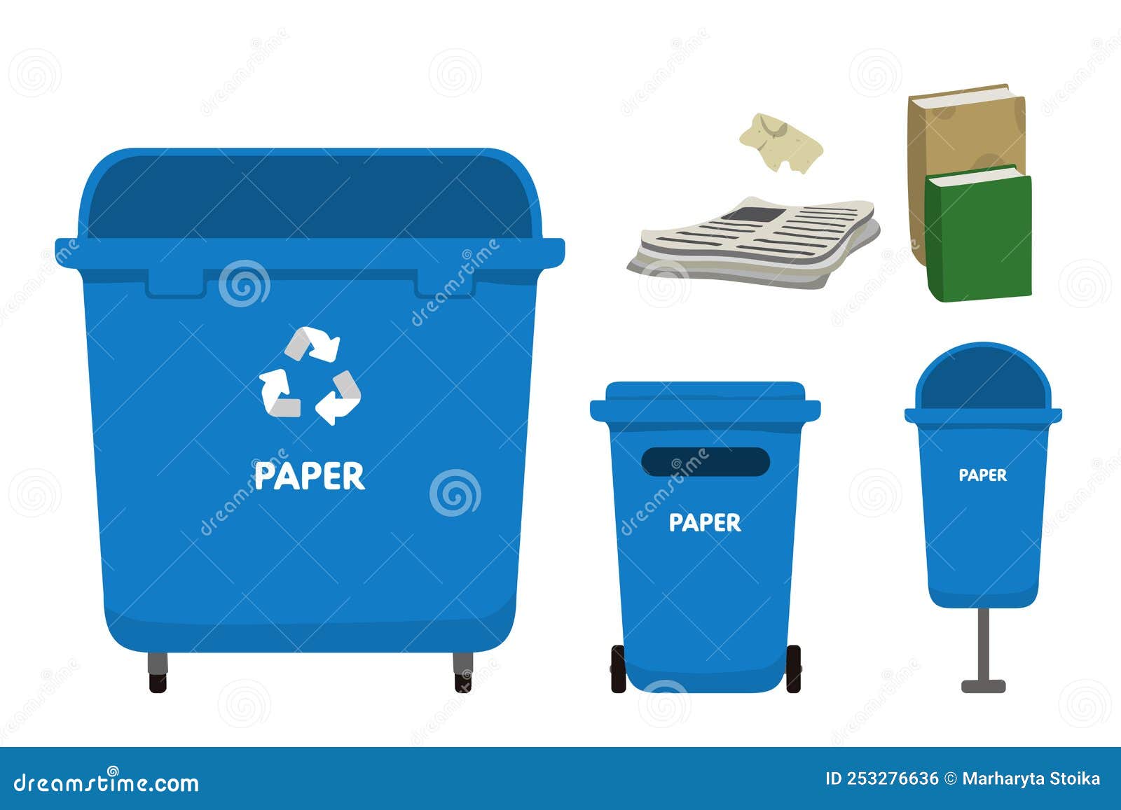 Blue Trash Bins For Paper. Vector Illustration | CartoonDealer.com ...