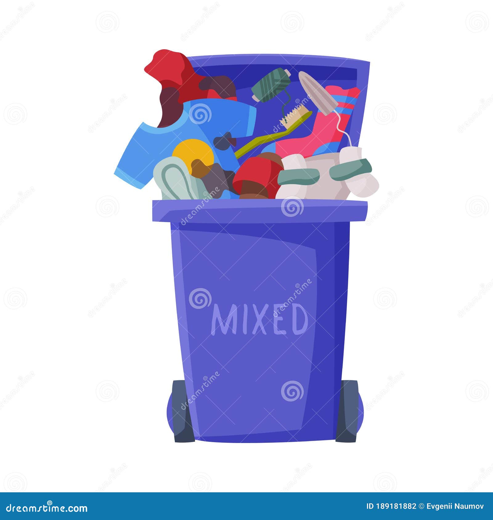 Blue Trash Can with Mixed Garbage, Segregation and Separation Rubbish ...