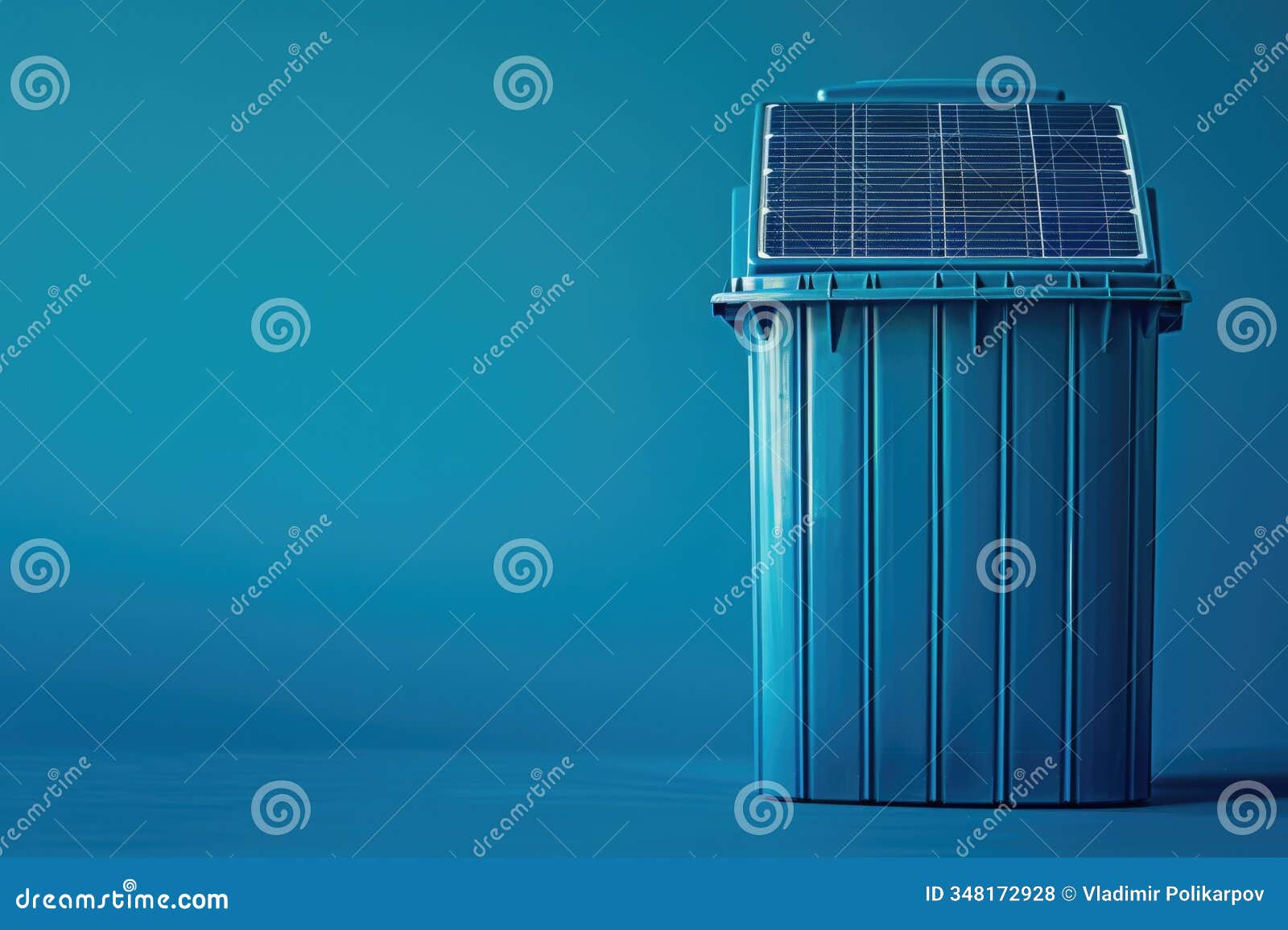A Blue Trash Can with a Solar Panel on Top, a Eco-friendly Waste ...