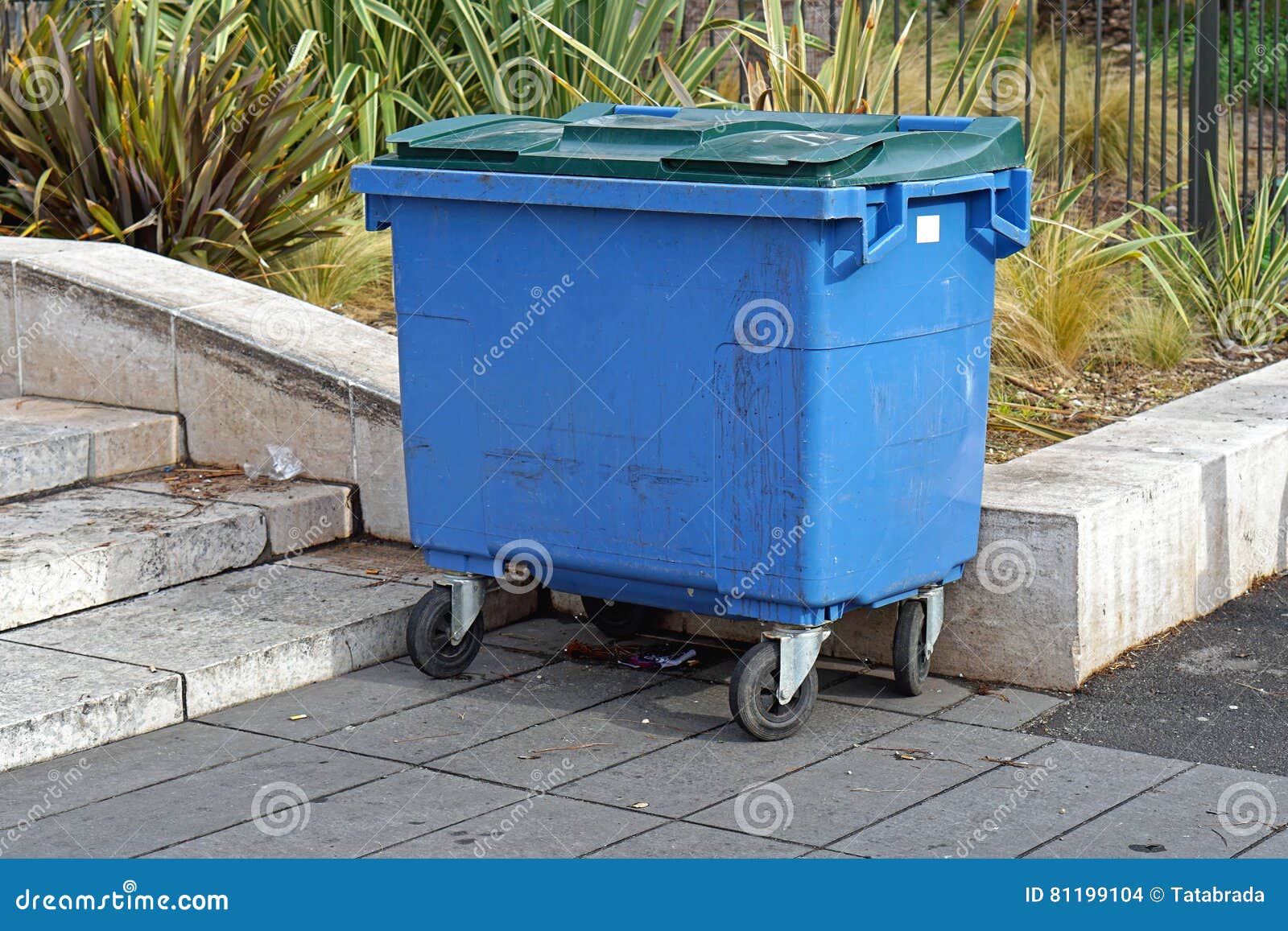 Blue trash container stock photo. Image of trash, garbage - 81199104