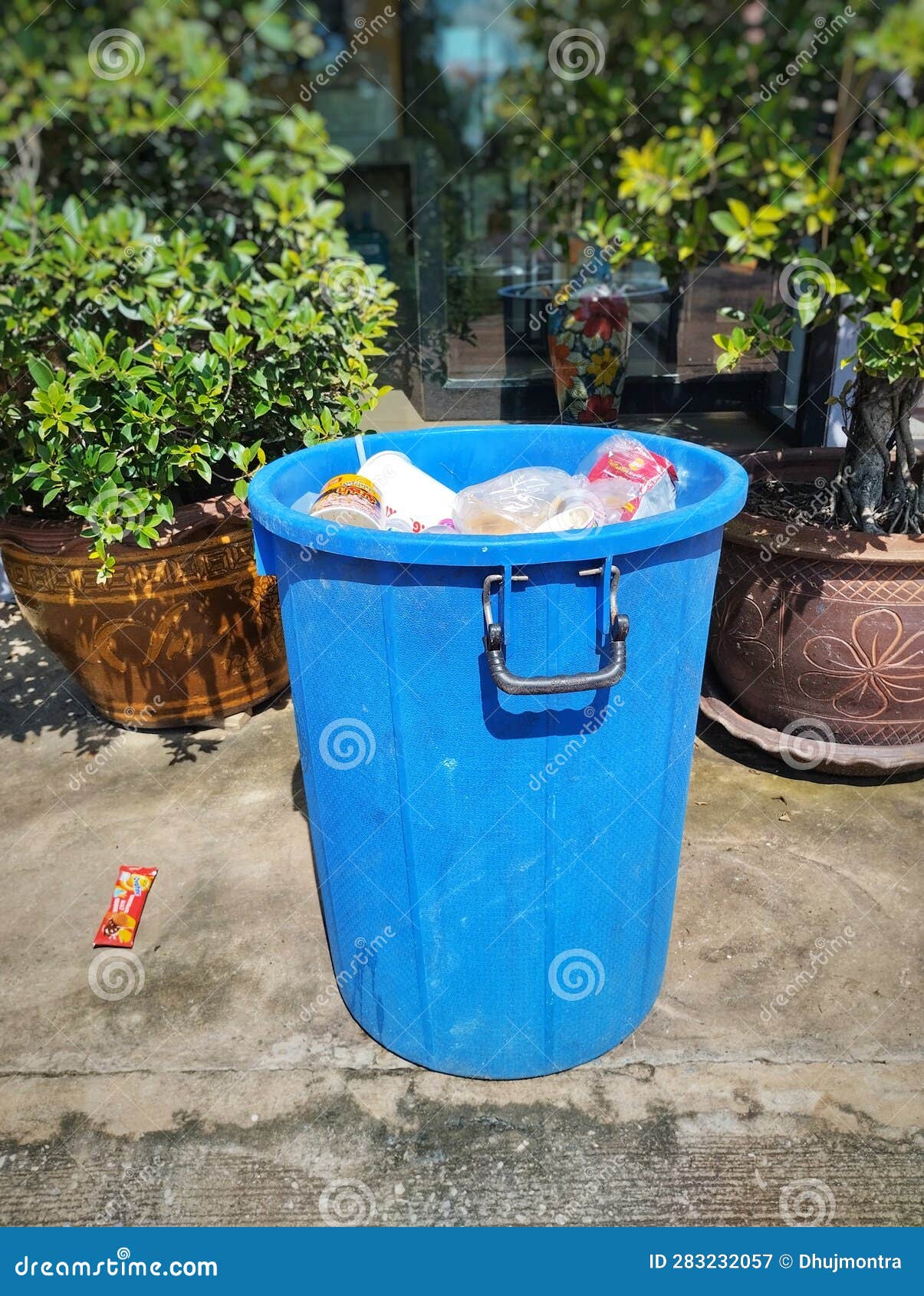 Blue Trash Bin Full Of Garbage Plastic Waste Trash. Trash Plastic ...