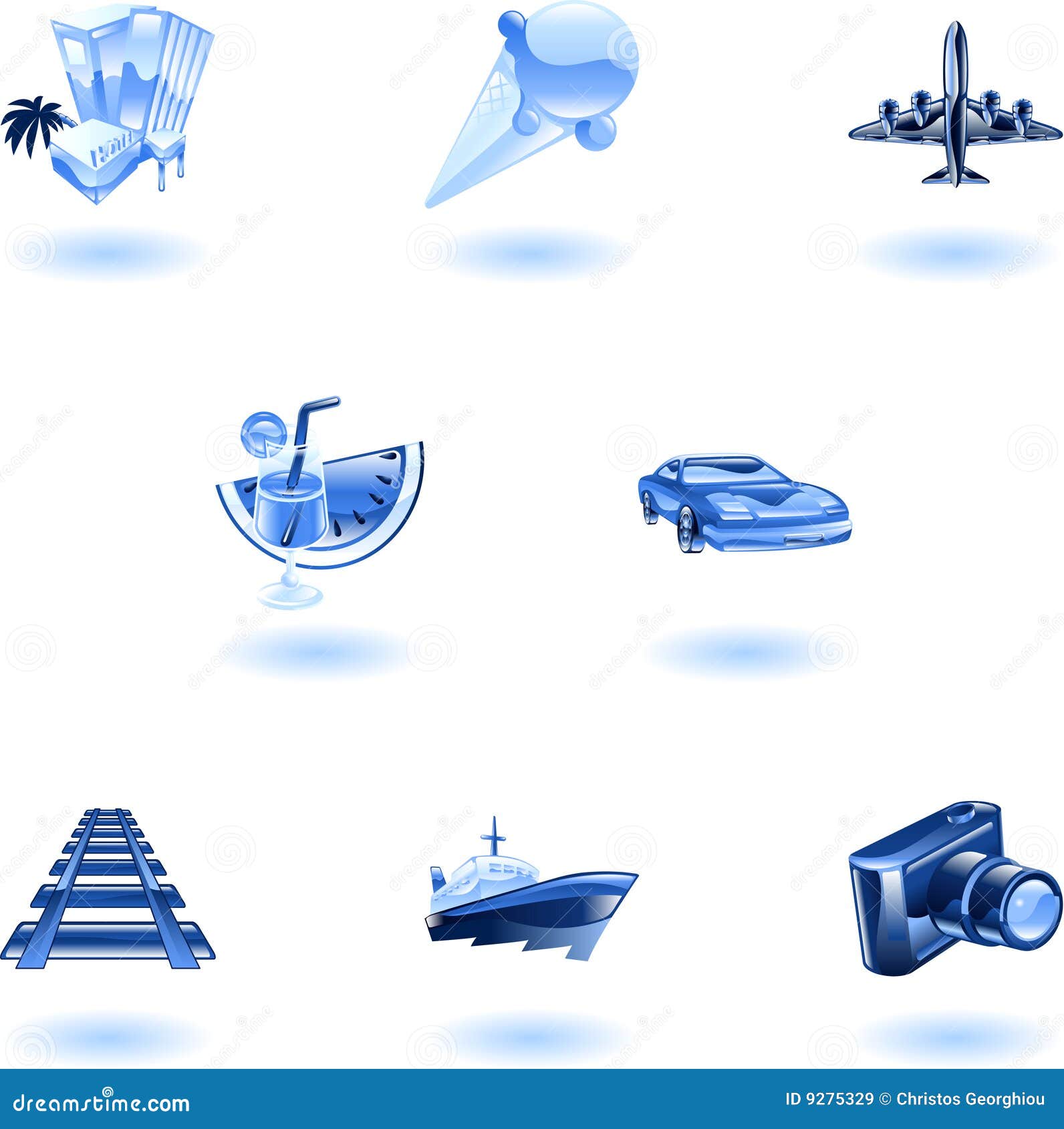 Blue Travel and Tourism Icon Set Stock Vector - Illustration of ship ...