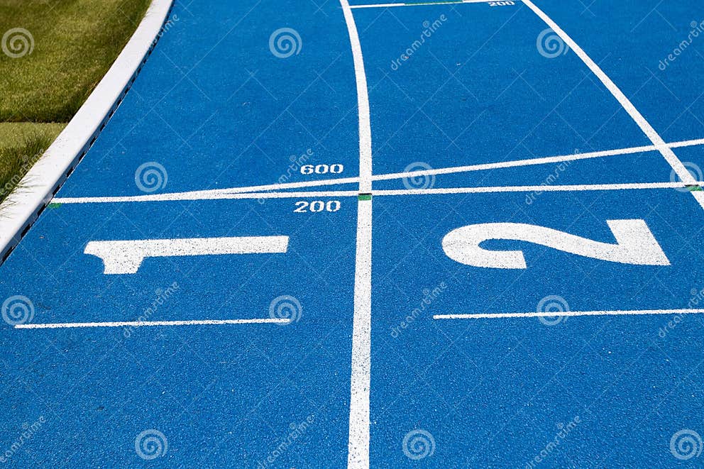 Blue Treadmill for Running in the Stadium Stock Photo - Image of sports ...