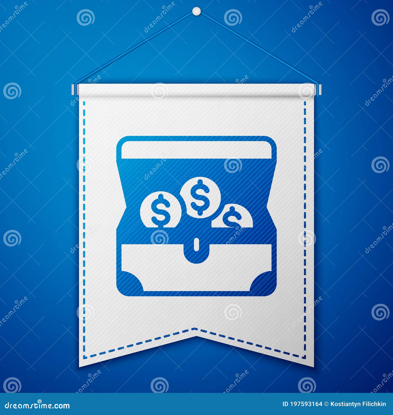 Blue Treasure Chest Icon Isolated on Blue Background. White Pennant ...