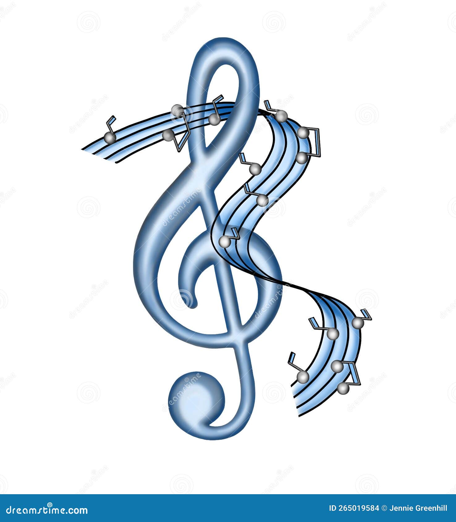 Blue Treble Clef with Music Notes Stock Illustration - Illustration of ...