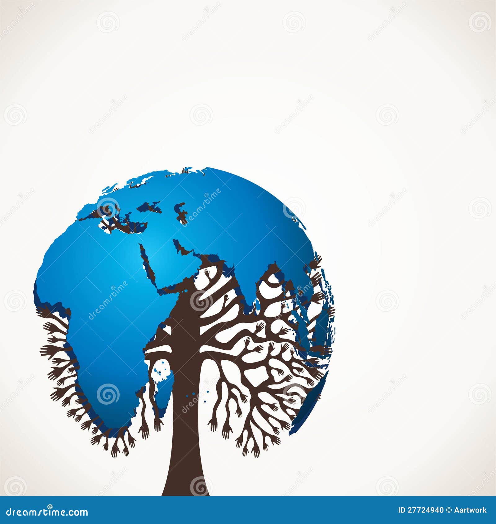Blue Tree Design with World Map Stock Vector - Illustration of grow ...