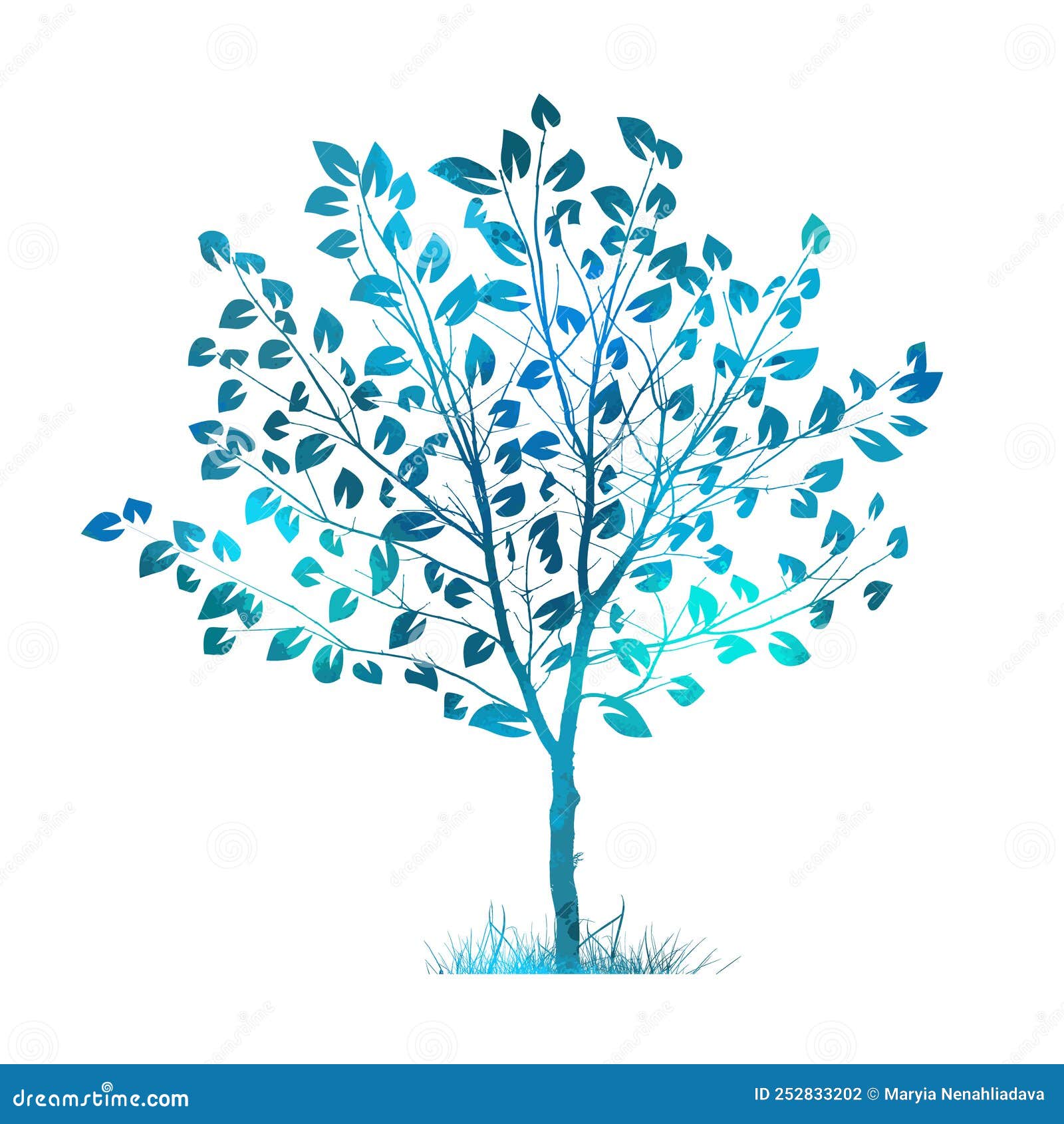 Blue Tree with Leaves. Vector Illustration Stock Vector - Illustration ...