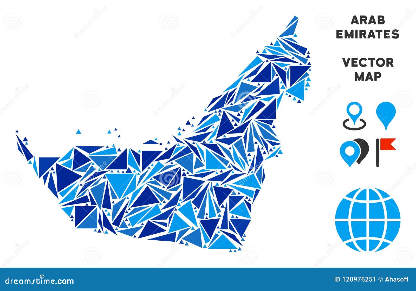 Blue Triangle Arab Emirates Map Stock Vector - Illustration of polygon ...