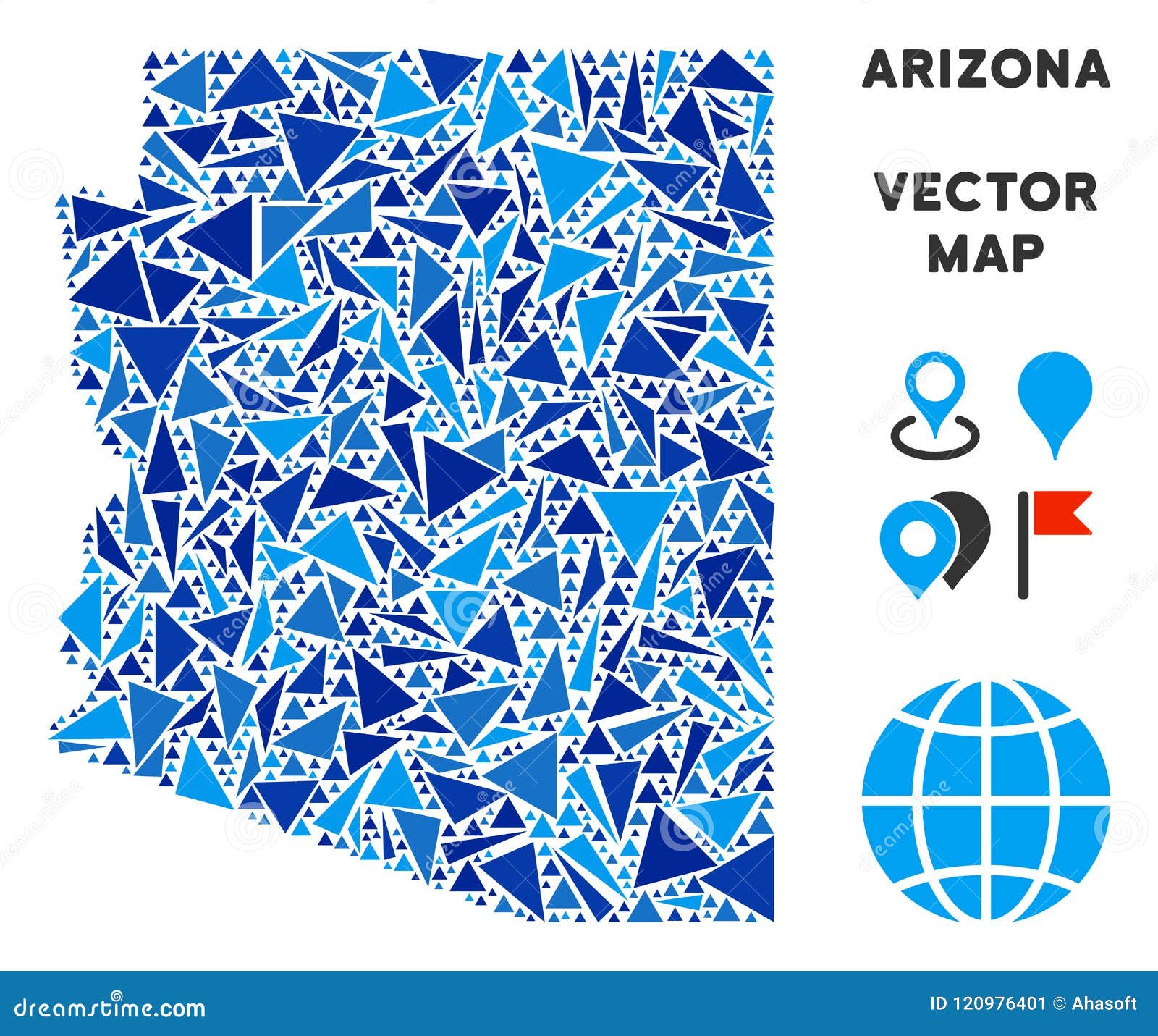 Blue Triangle Arizona State Map Stock Vector - Illustration of composed ...
