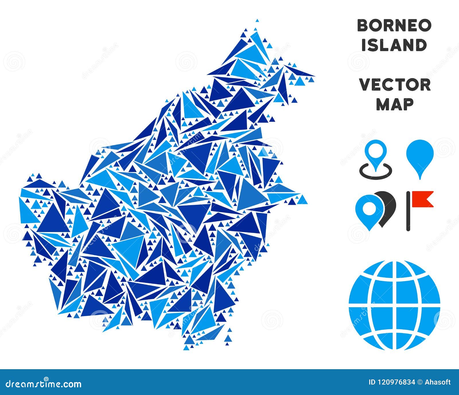 Blue Triangle Borneo Island Map Stock Vector - Illustration of malaysia ...