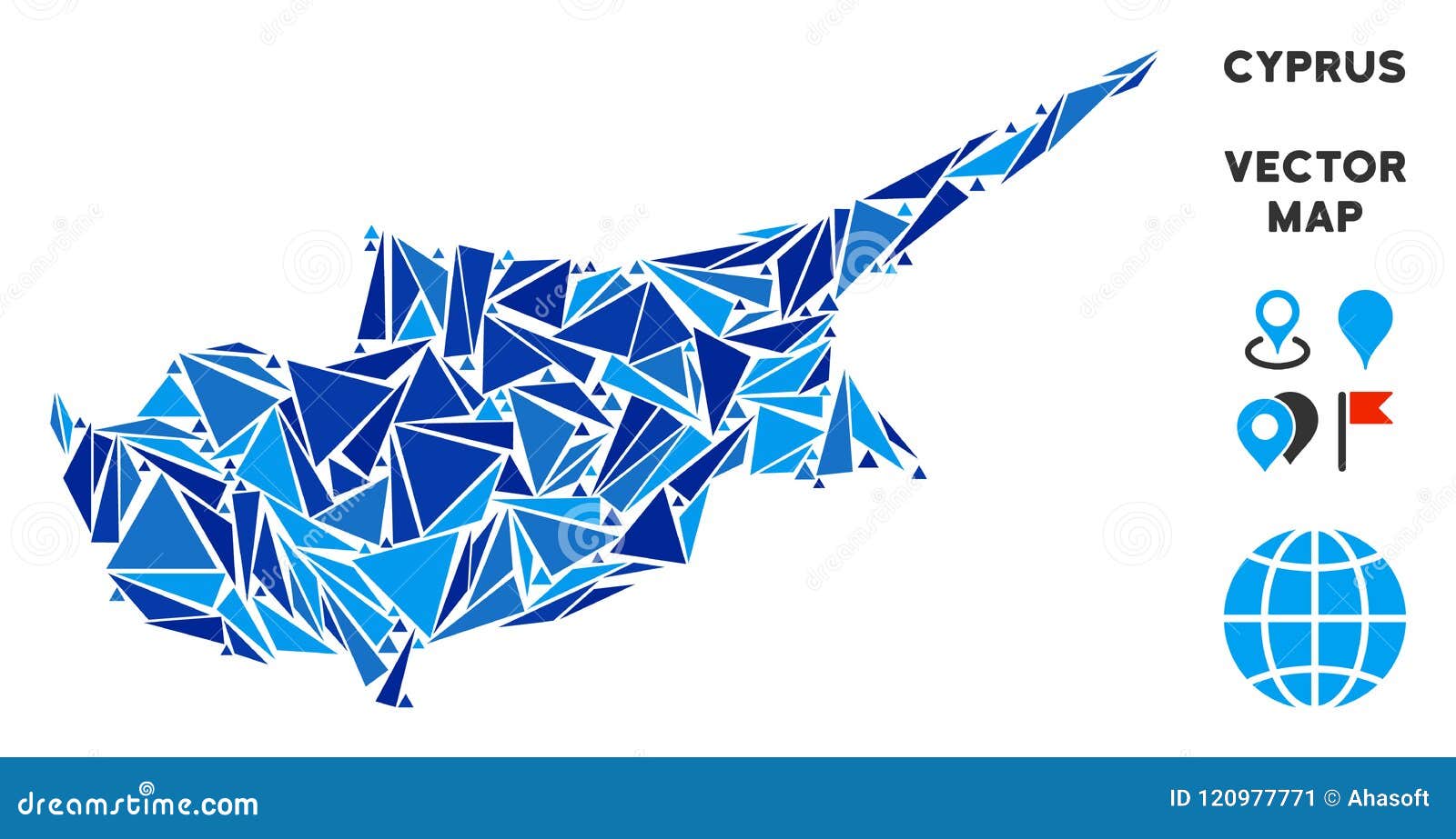 Blue Triangle Cyprus Island Map Stock Vector - Illustration of greek ...