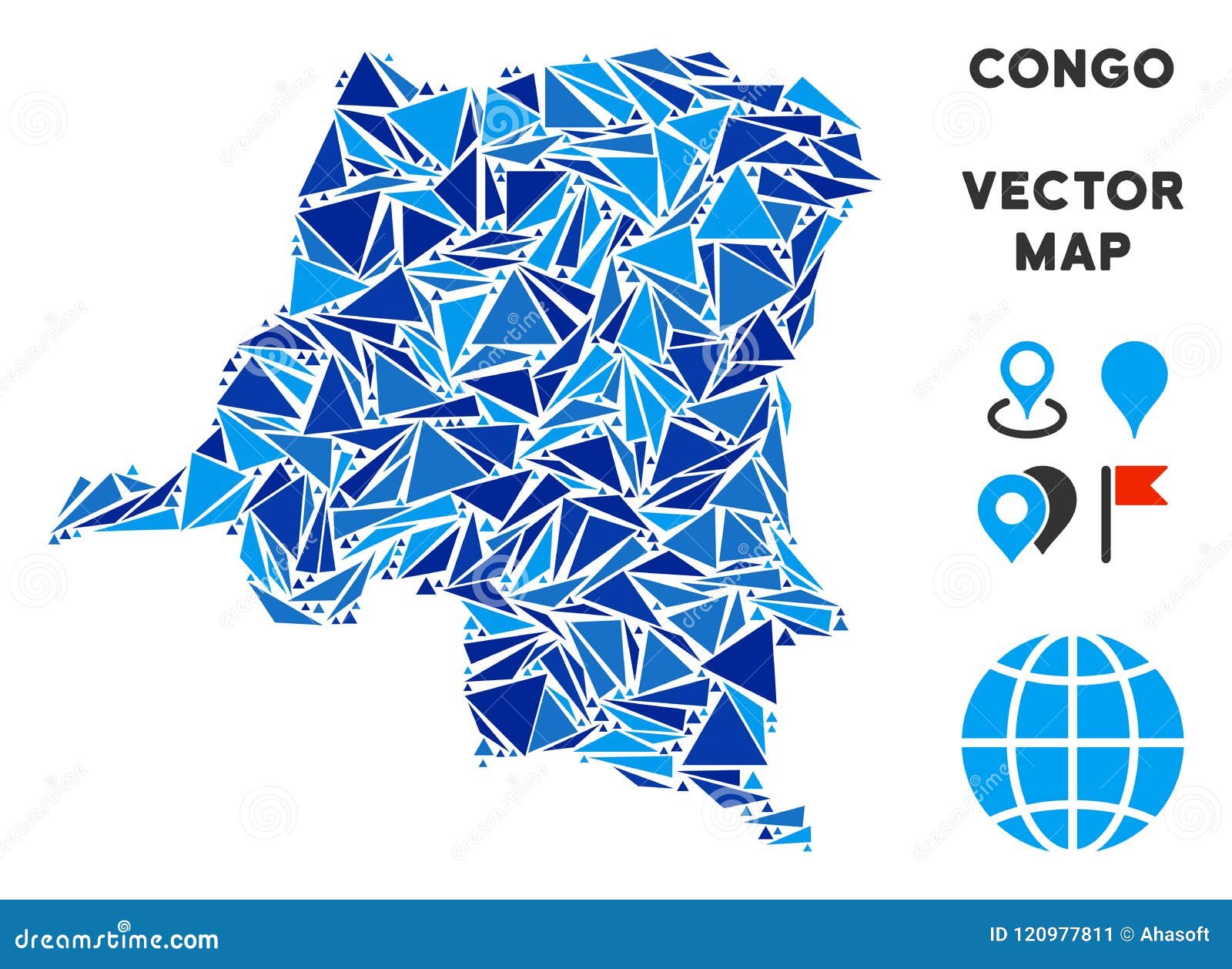 Blue Triangle Democratic Republic of the Congo Map Stock Vector ...