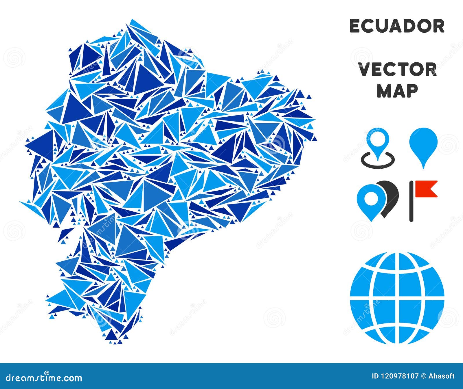 Blue Triangle Ecuador Map Cartoon Vector | CartoonDealer.com #120978107