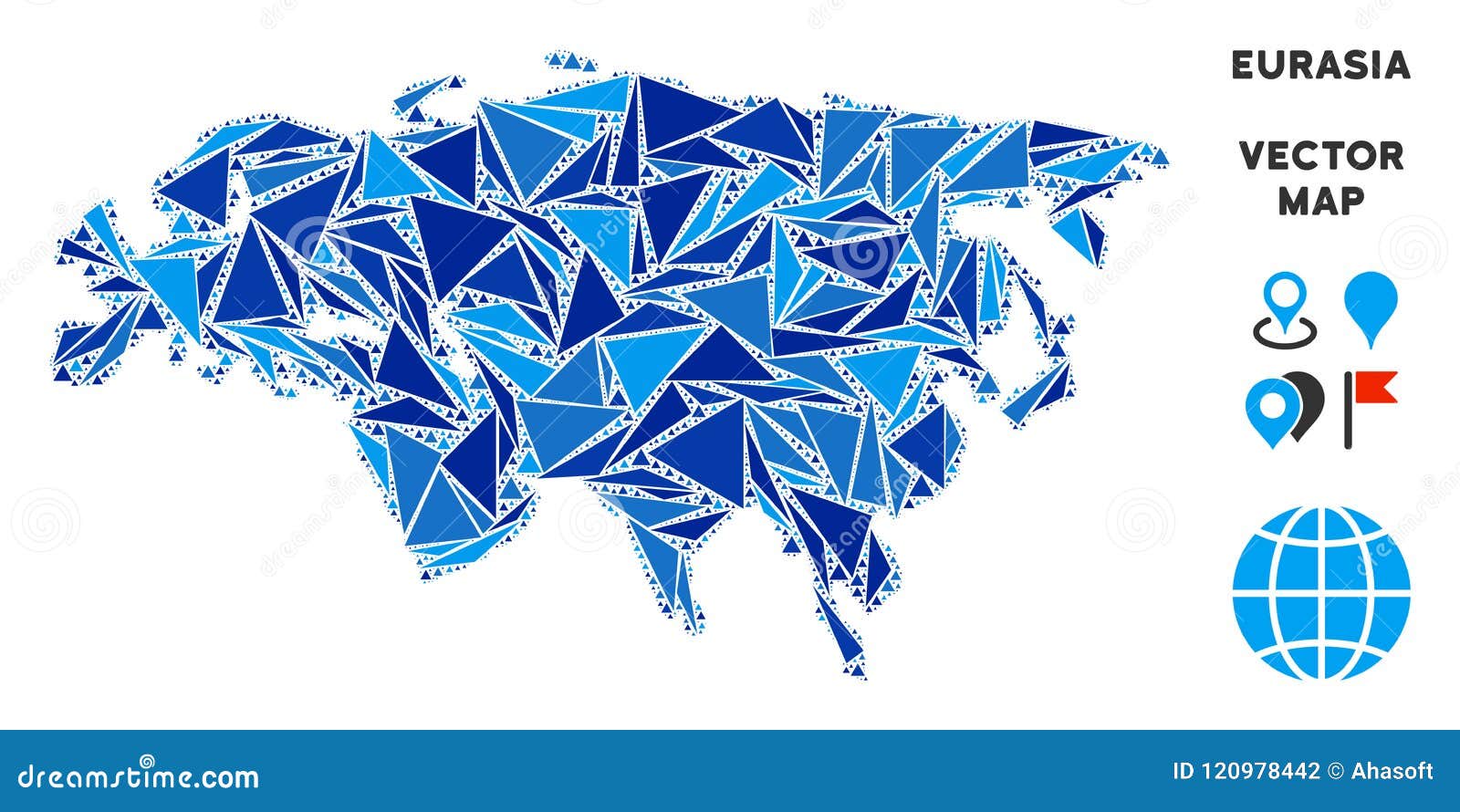 Blue Triangle Eurasia Map stock vector. Illustration of mosaic - 120978442
