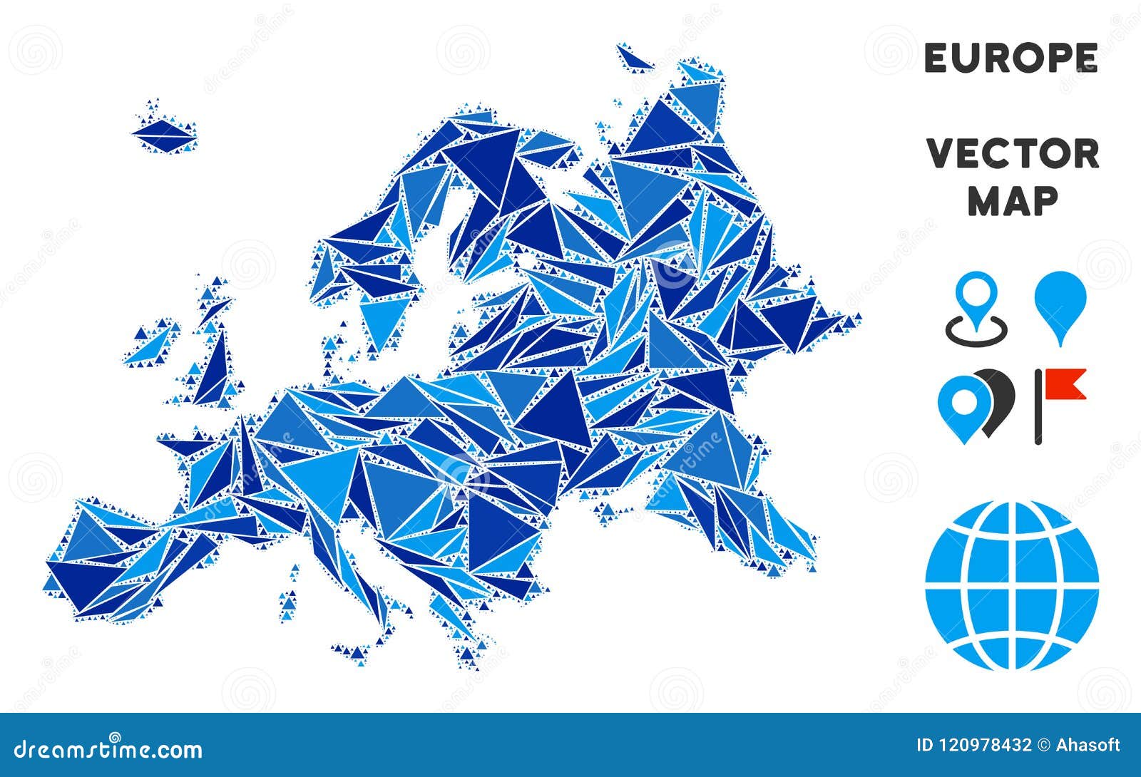 Blue Triangle Europe Map stock vector. Illustration of european - 120978432