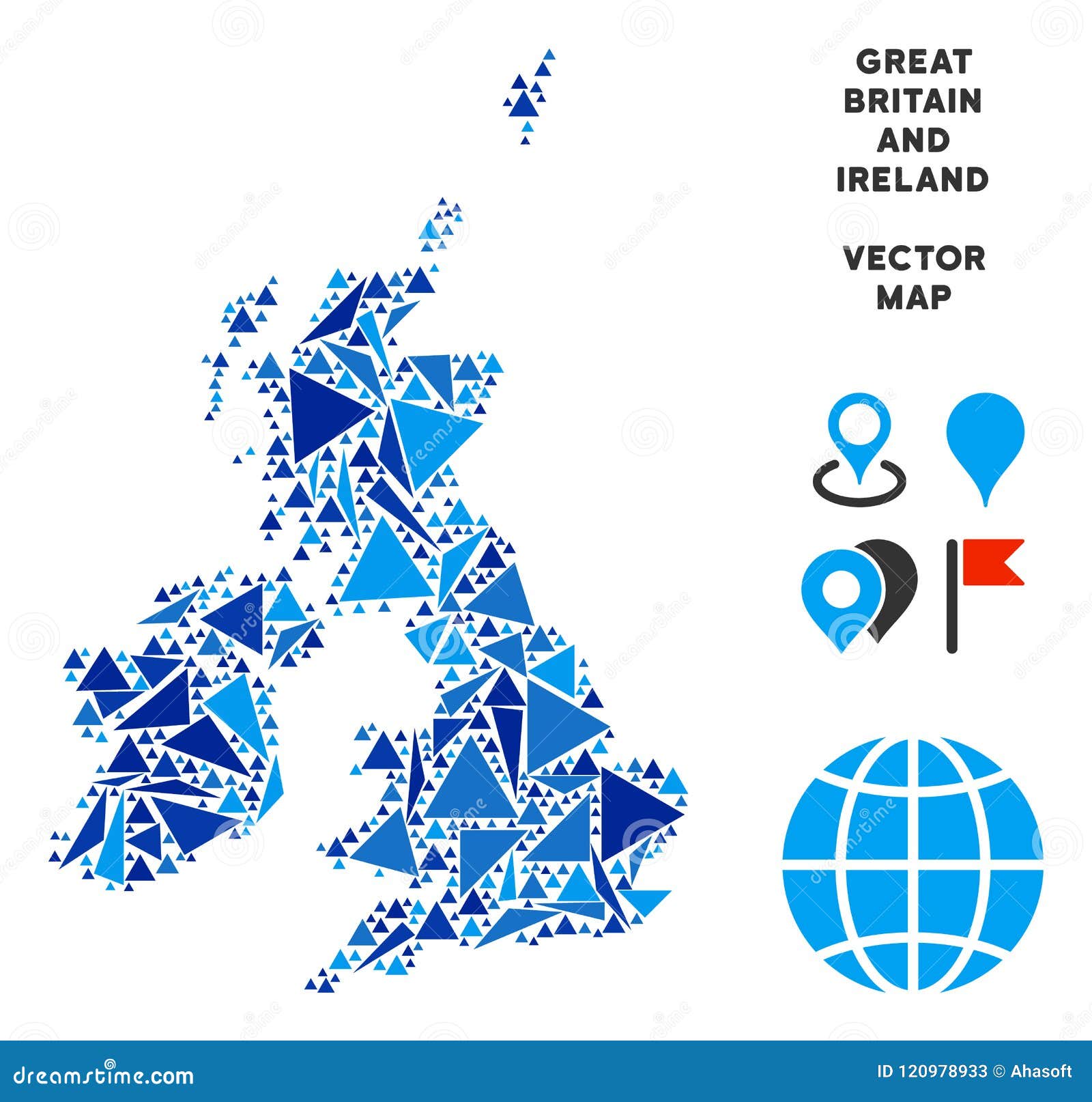 Blue Triangle Great Britain and Ireland Map Stock Vector - Illustration ...