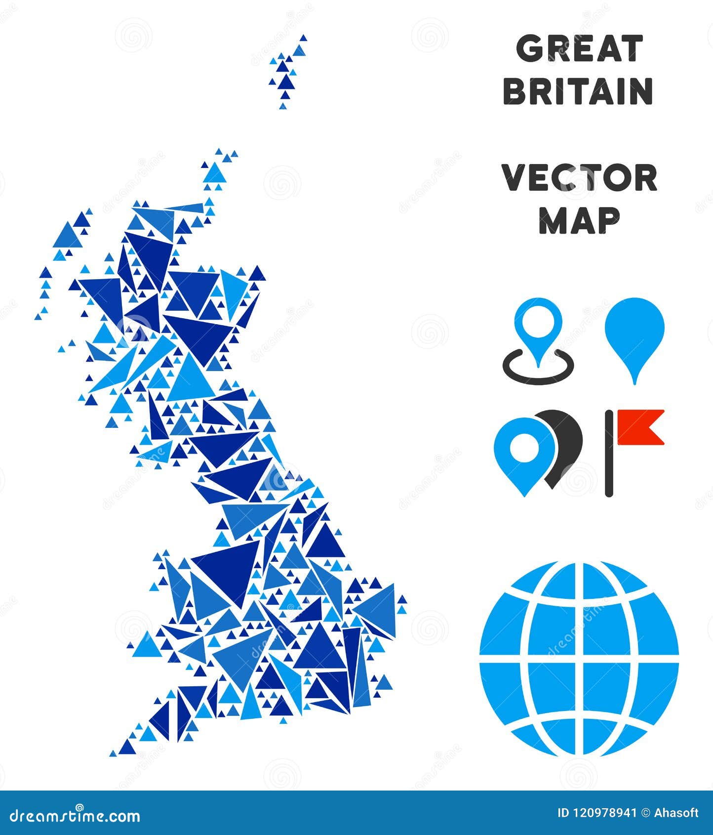 Blue Triangle Great Britain Map Stock Vector - Illustration of great ...