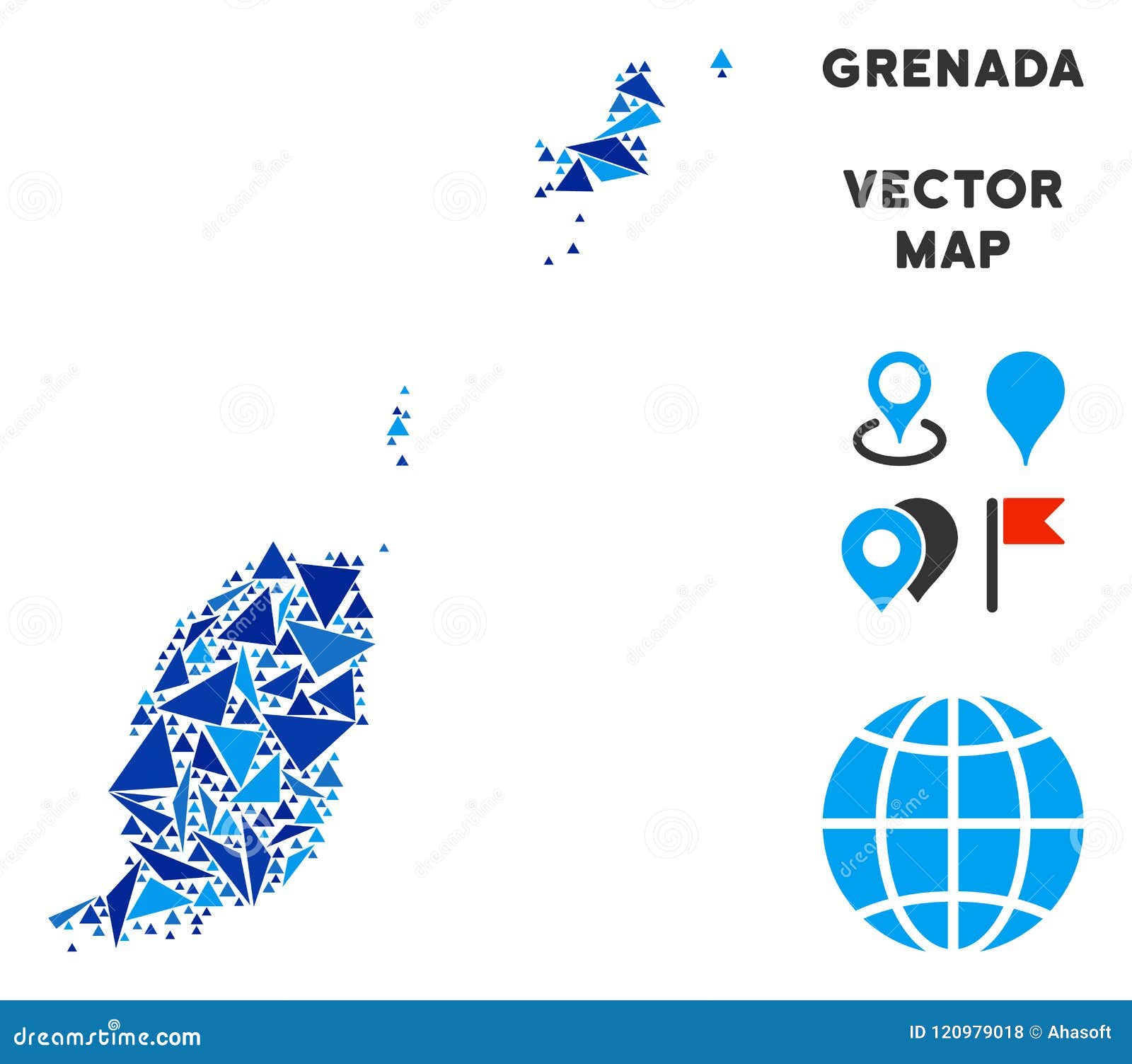 Blue Triangle Grenada Map stock vector. Illustration of national ...