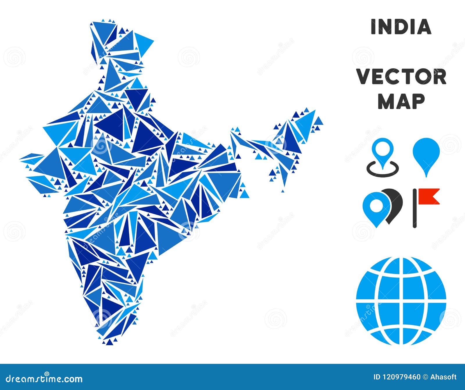 Blue Triangle India Map stock vector. Illustration of combined - 120979460