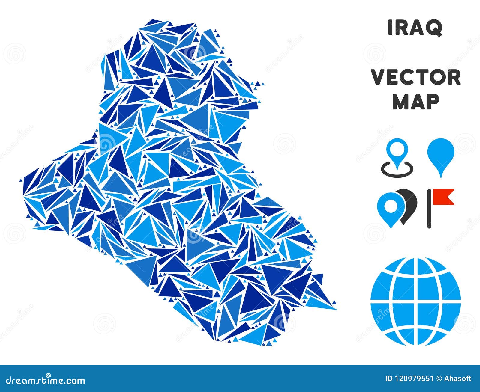 Blue Triangle Iraq Map stock vector. Illustration of country - 120979551