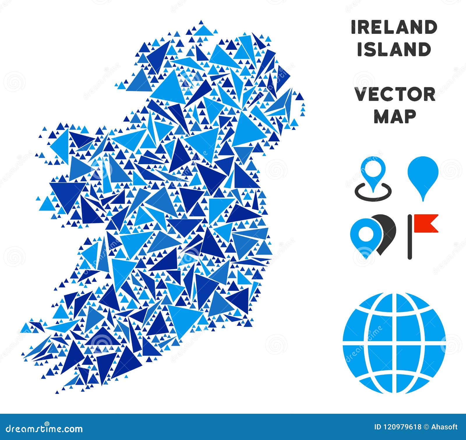Blue Triangle Ireland Island Map Stock Vector - Illustration of area ...
