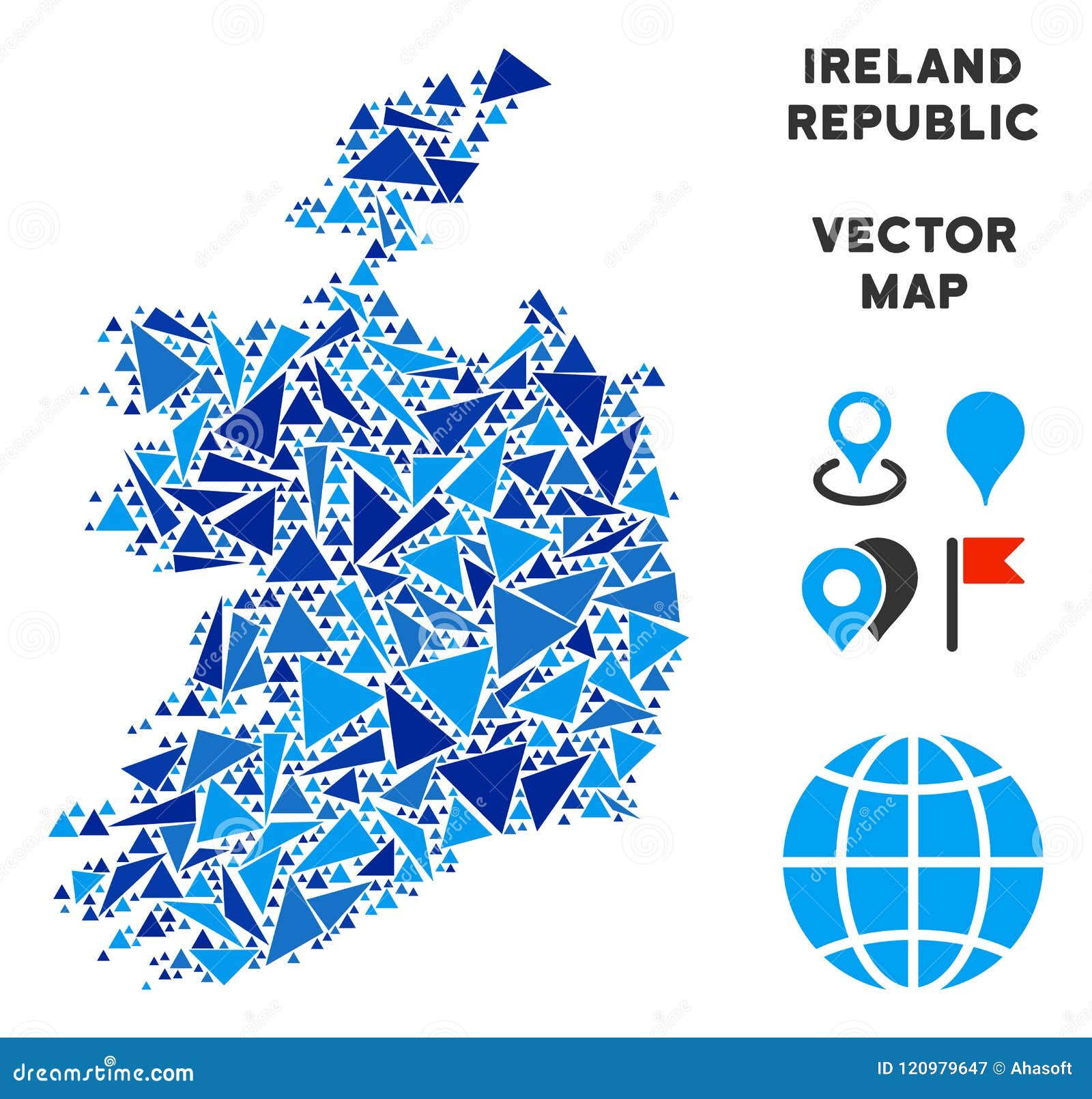 Blue Triangle Ireland Republic Map Stock Vector - Illustration of ...