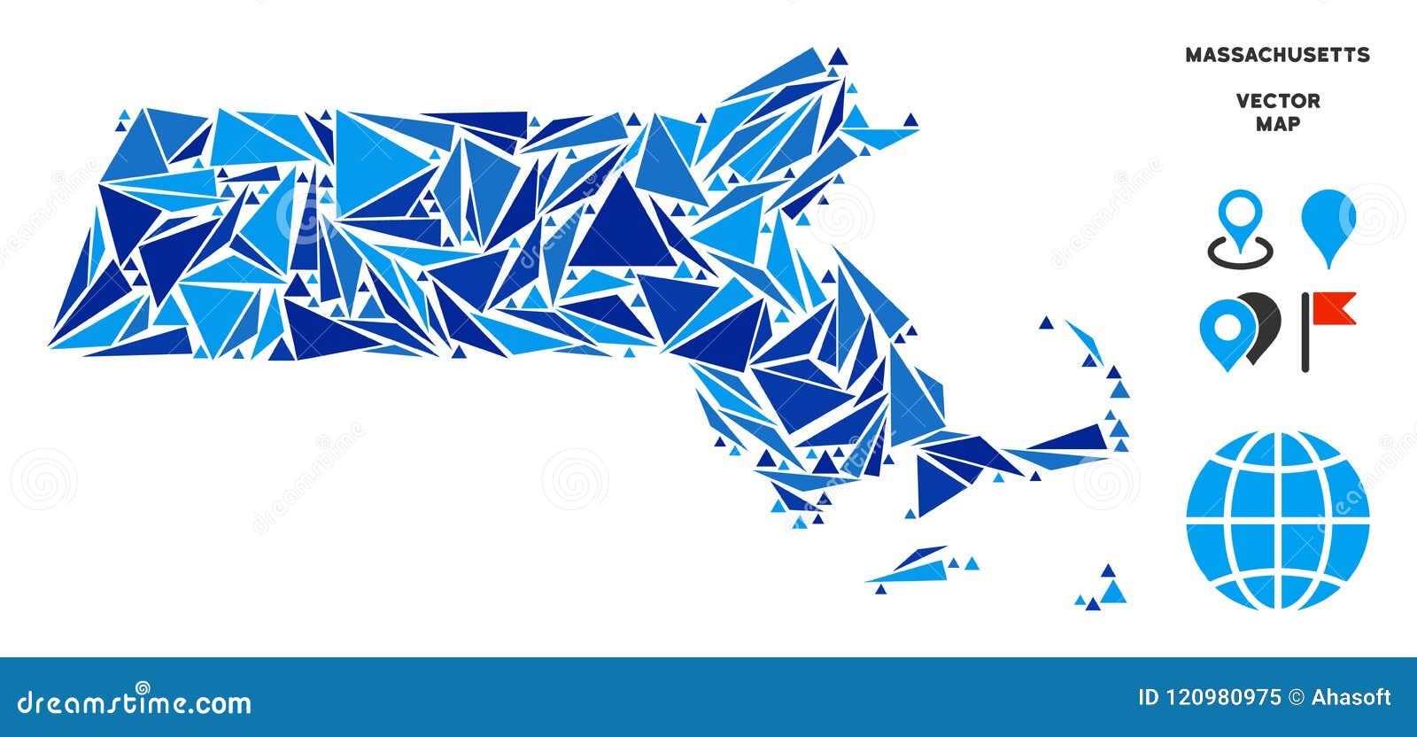 Blue Triangle Massachusetts State Map Stock Vector - Illustration of ...