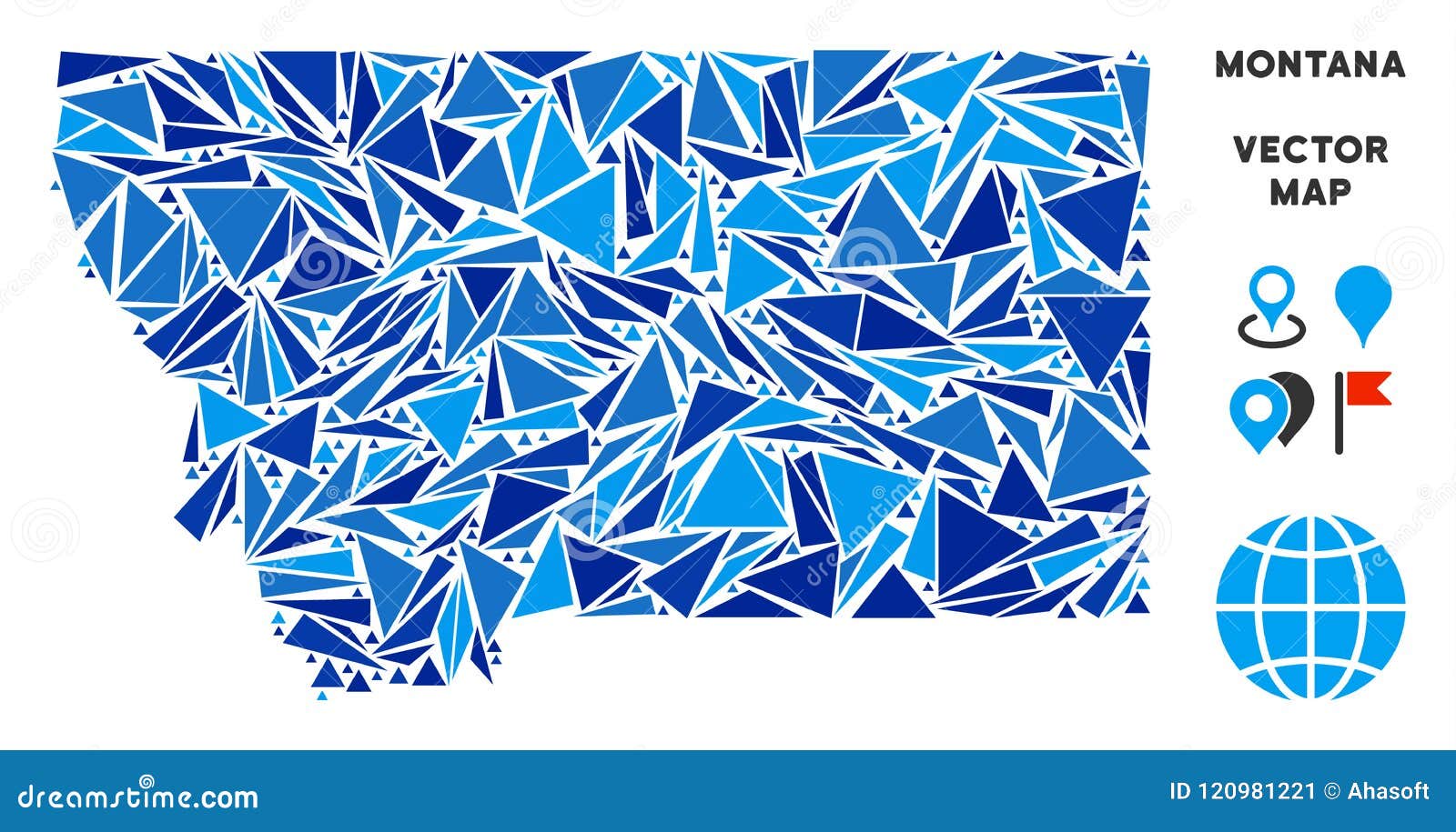 Blue Triangle Montana State Map Stock Vector - Illustration of ...