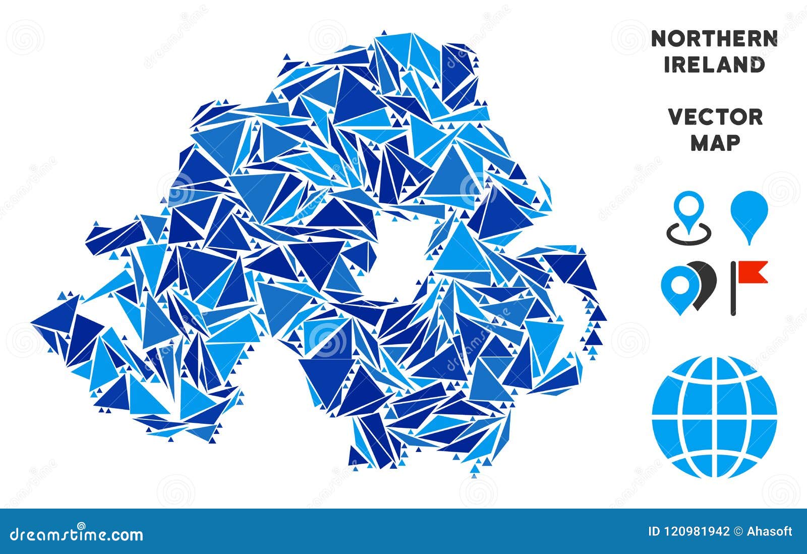 Blue Triangle Northern Ireland Map Stock Vector - Illustration of ...