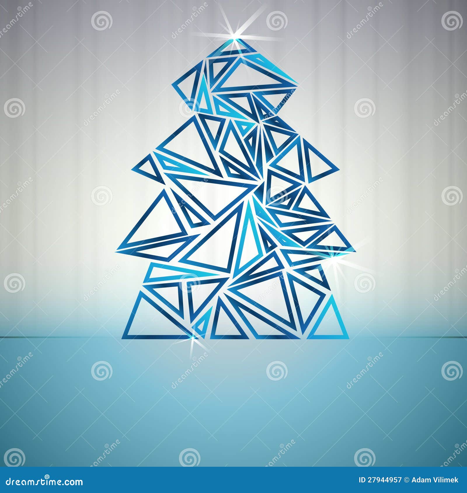 Blue Triangle Outline Christmas Tree Card Stock Vector - Illustration ...