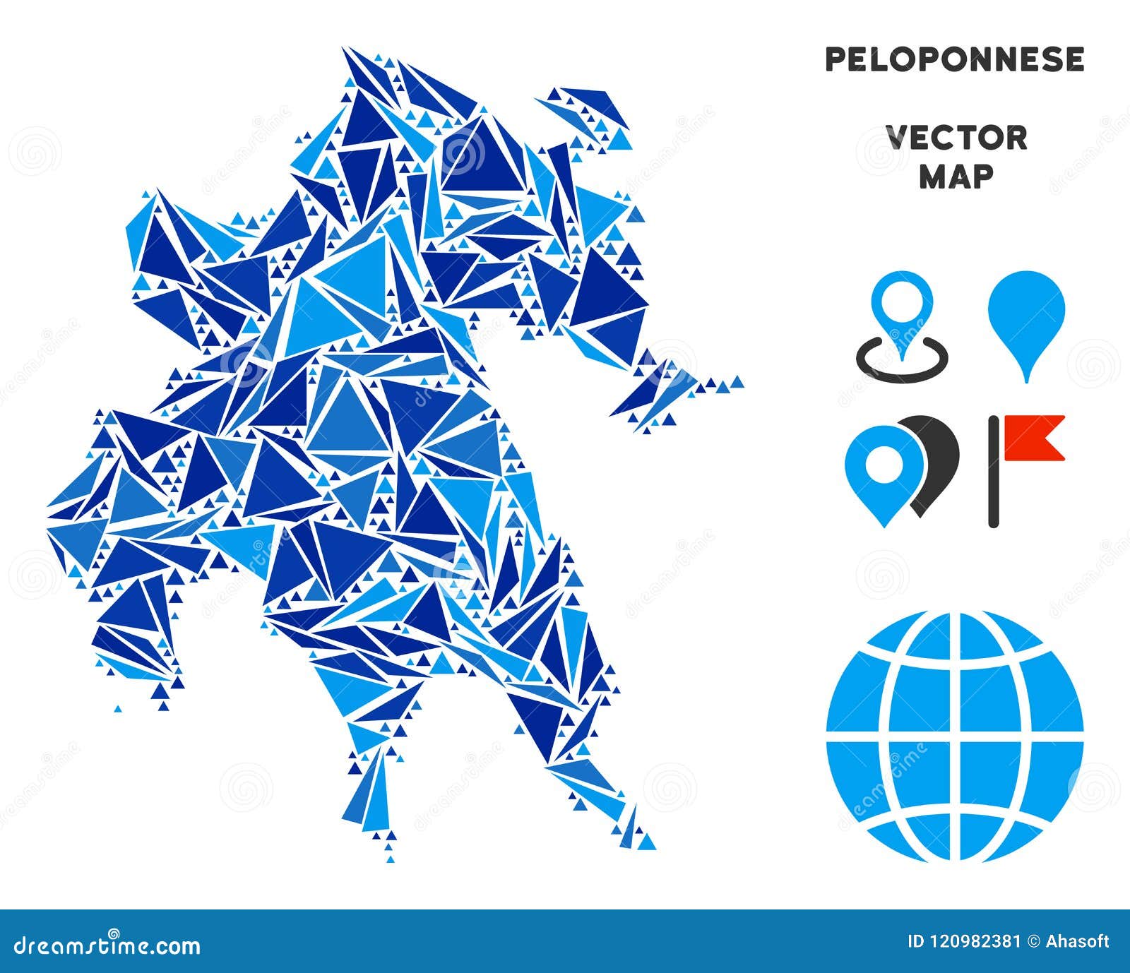 Blue Triangle Peloponnese Peninsula Map Cartoon Vector | CartoonDealer ...